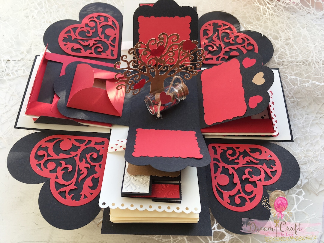 Love Exploding Photo Box in Black and Red With 3 Layers - Etsy