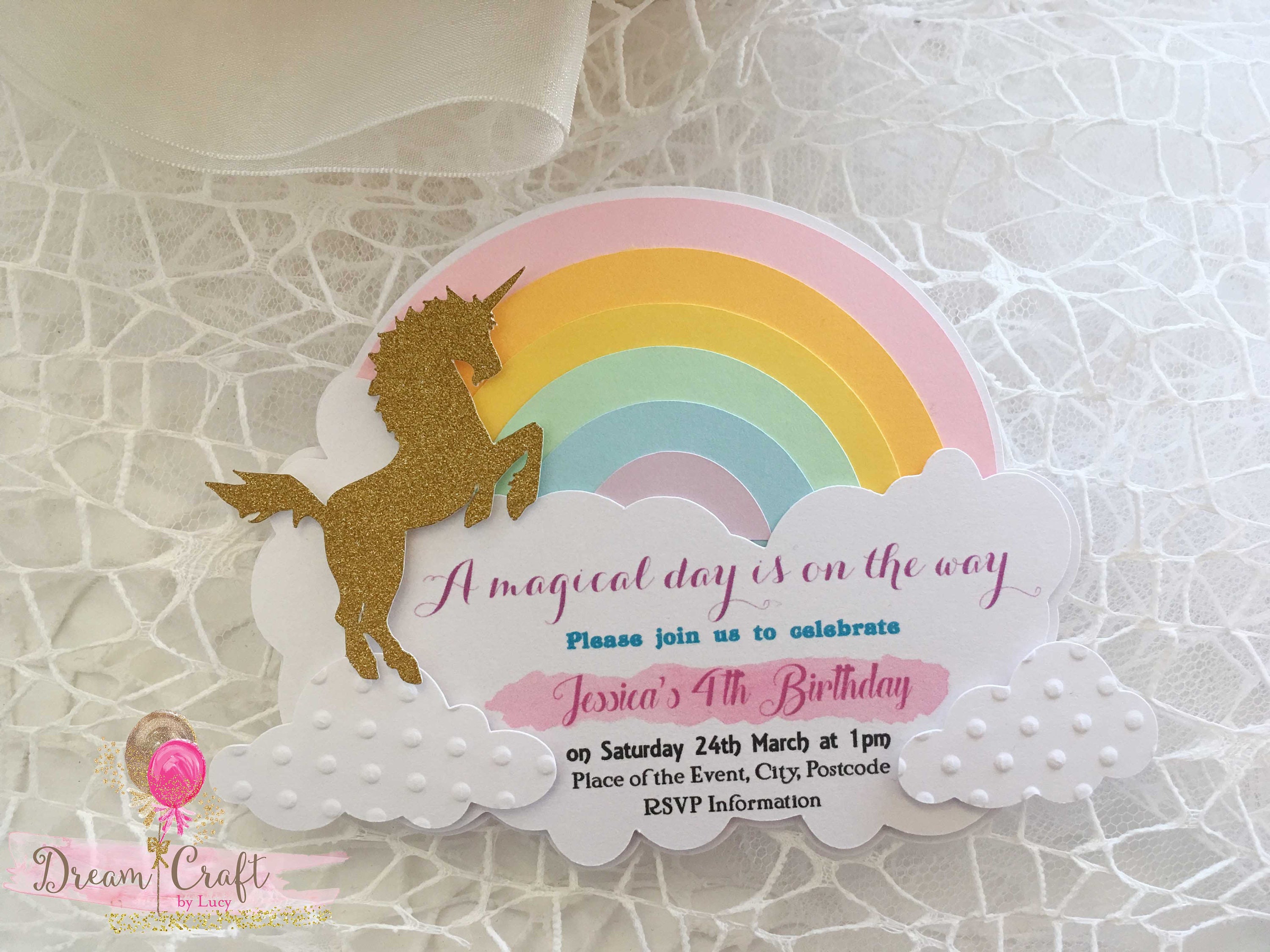 10 Unicorn Birthday Invitations Handmade Magical Unicorn | Etsy