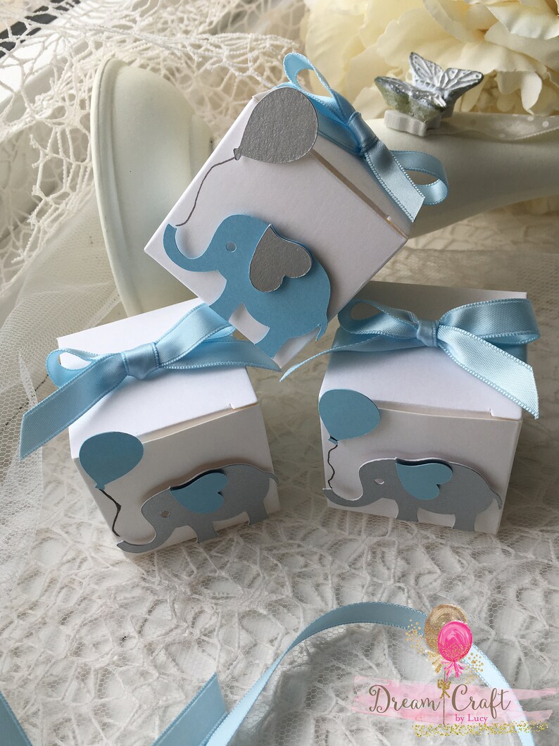 Elephant Baby Shower Favor Boxes Blue and Grey Elephant Gift | Etsy