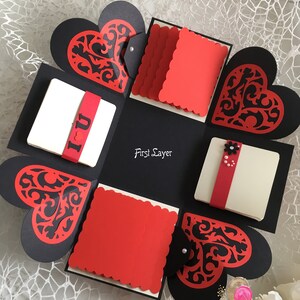 Love Exploding Photo Box in Black and Red With 3 Layers - Etsy