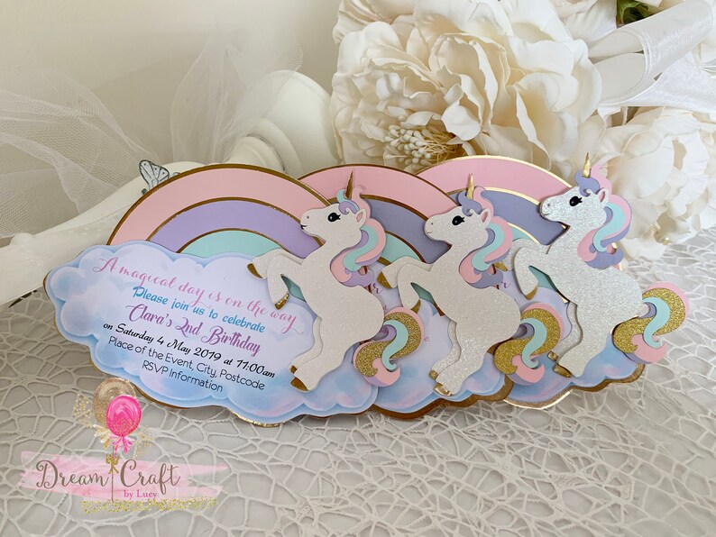 10 Rainbow Unicorn Invitations Handmade | Etsy