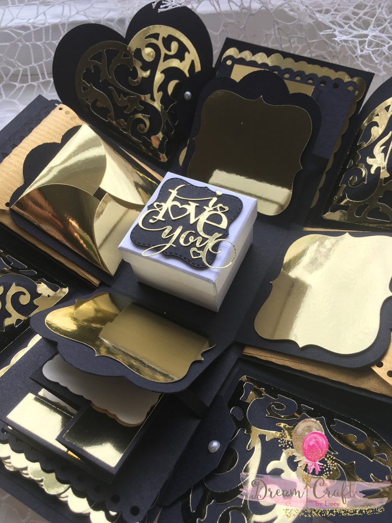 Explosion Box Black and Gold Christmas present Anniversary | Etsy