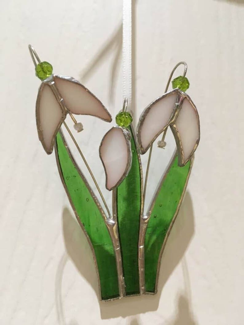 Stained Glass Snowdrop Flower Hanging Suncatcher Decoration - Etsy UK