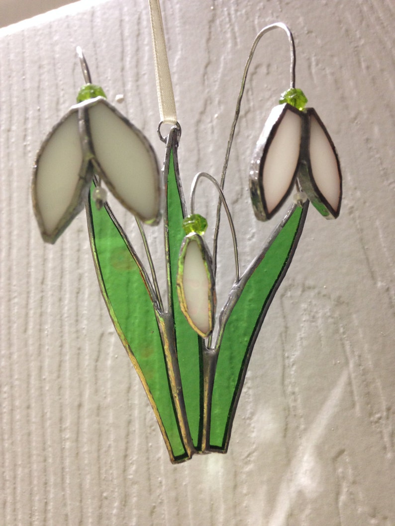 Stained Glass Snowdrop Flower Hanging Suncatcher Decoration - Etsy UK