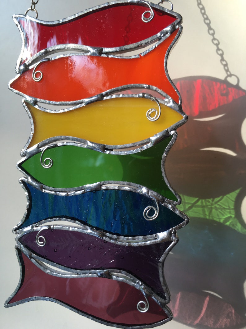 Handmade Rainbow Fish - 7 Fish - NHS - Stained Glass Hanging ...