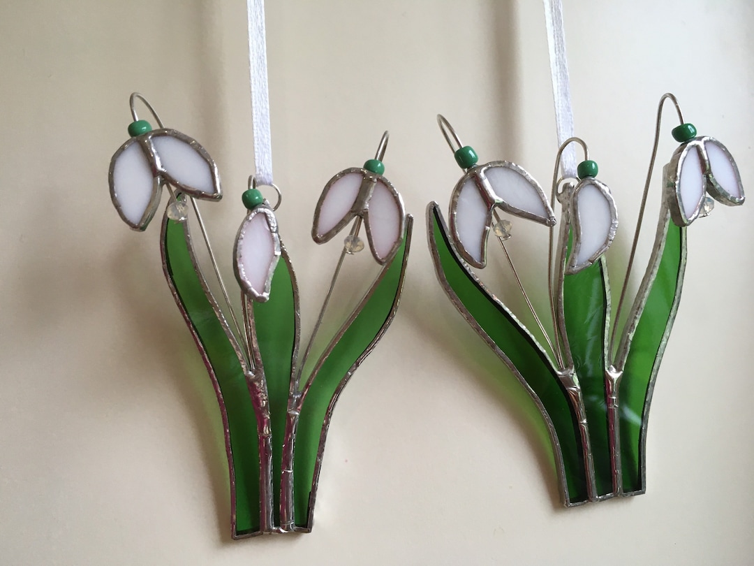 Stained Glass Snowdrop Flower Hanging, Suncatcher, Decoration - Etsy UK