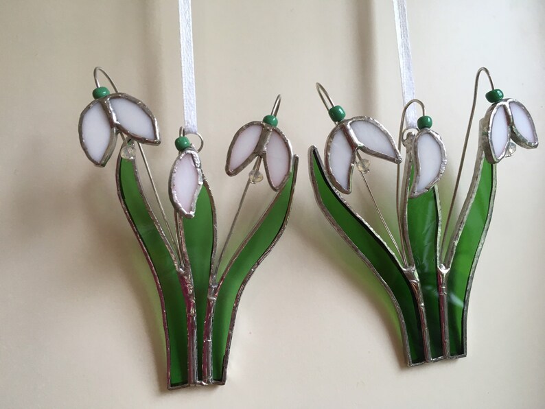 Stained glass snowdrop flower hanging suncatcher | Etsy