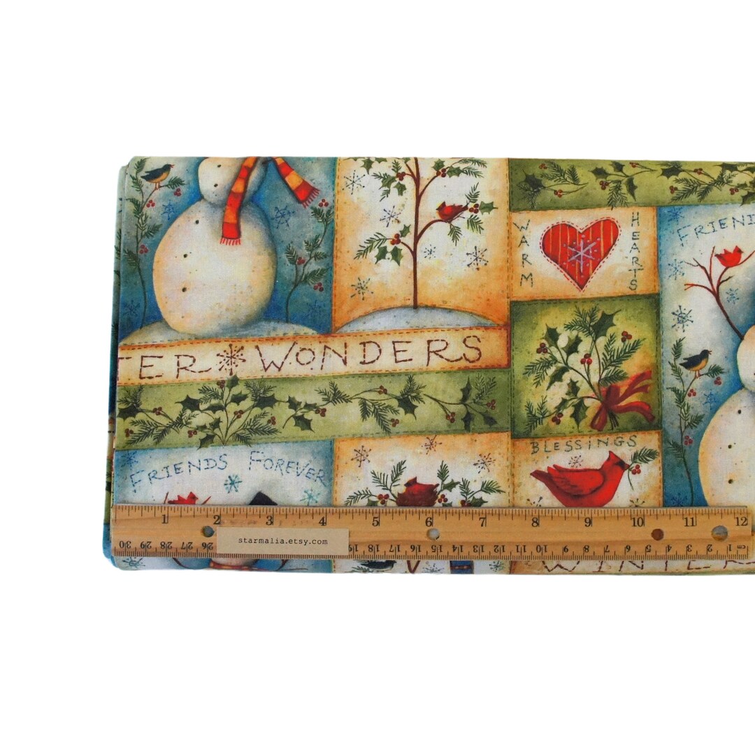 1/2 Yard Snowman Stitches by Susan Winget 100% Premium Cotton Fabric ...