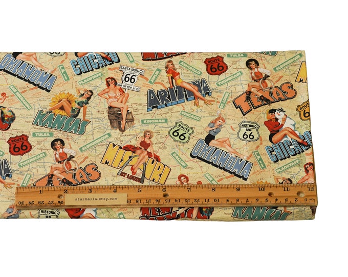 Precut 1/4 Yard Route 66 Girls by Kate Ward Thacker for Springs ...