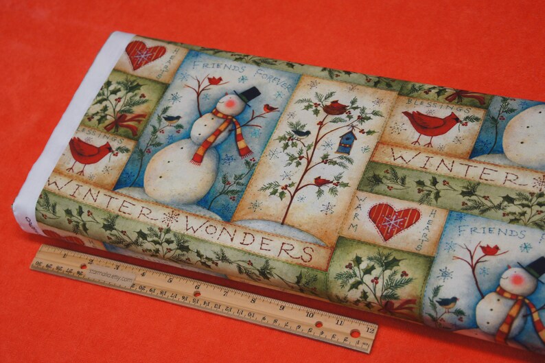 Precut 1/4 Yard Susan Winget Christmas Fabric Snowman Stitches 100% ...