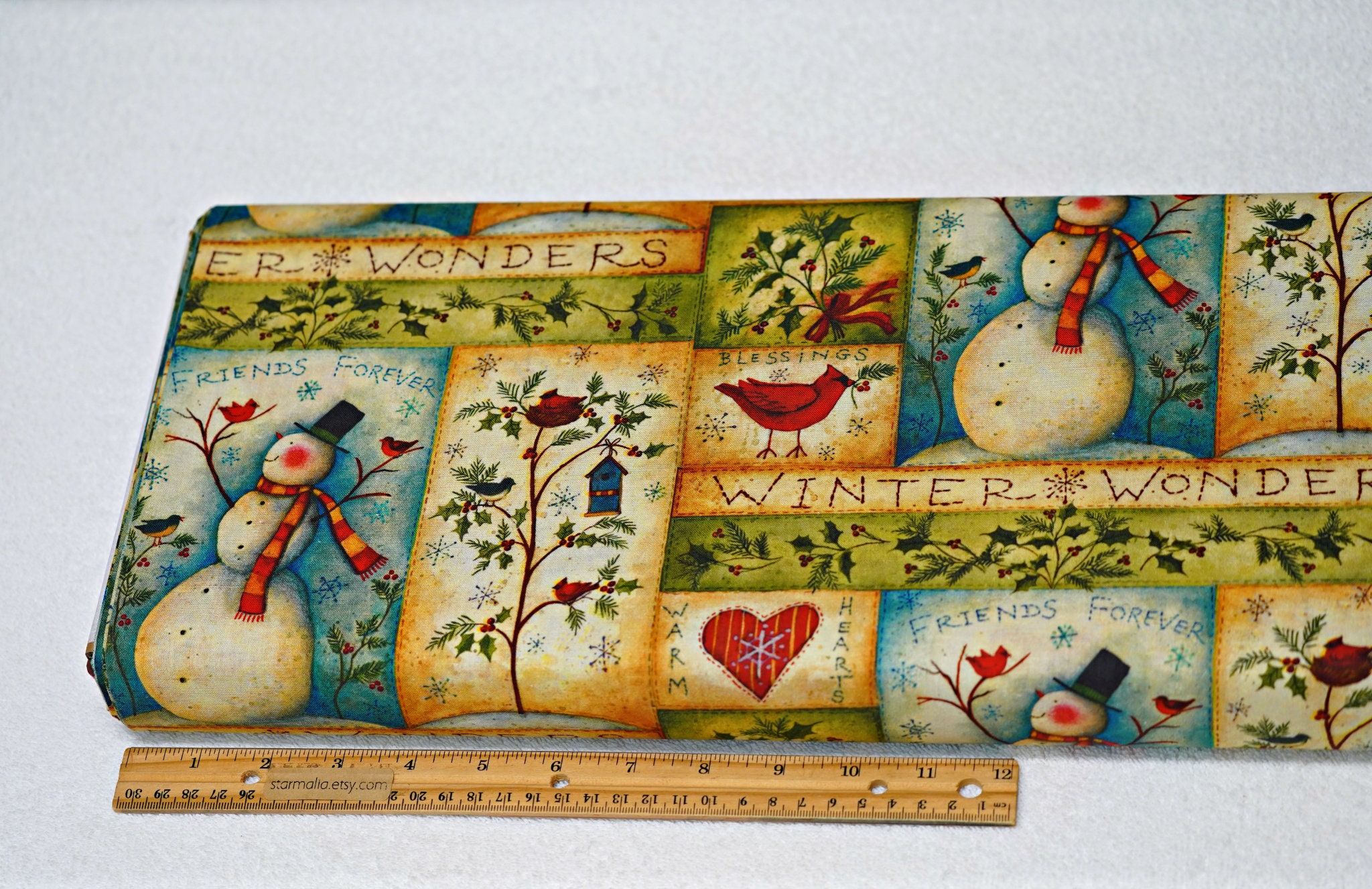 1/2 Yard Snowman Stitches by Susan Winget 100% Premium Cotton Fabric ...