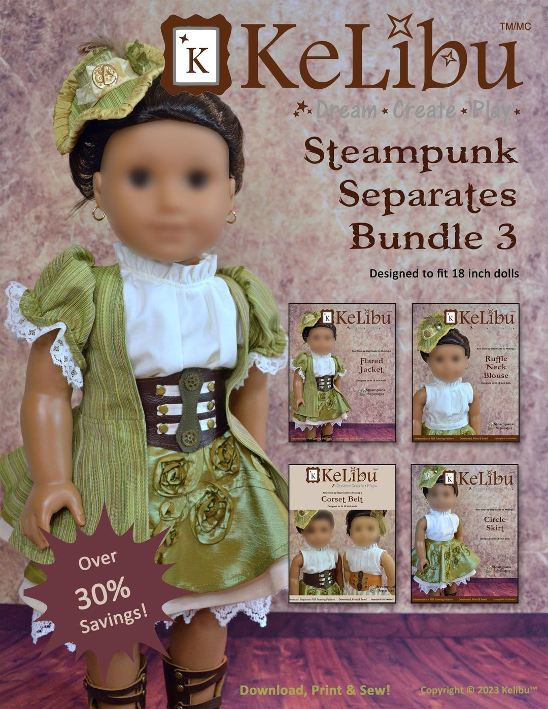 Steampunk Separates 3 Doll Clothes Pattern Bundle, Fits 18 Inch Dolls ...