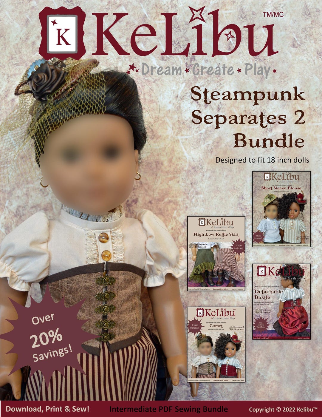 Steampunk Separates 2 Doll Clothes Pattern Bundle, Fits 18 Inch Dolls ...