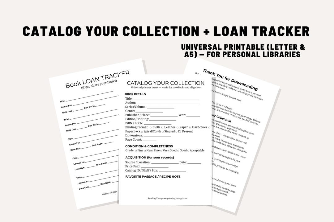Book Catalog & Loan Tracker Printable PDF (letter A5) | Personal ...