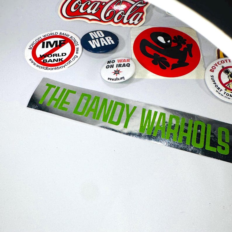 Vintage Sticker & Pin Lot | Coca-cola, Superdrag, Anti-war Buttons ...