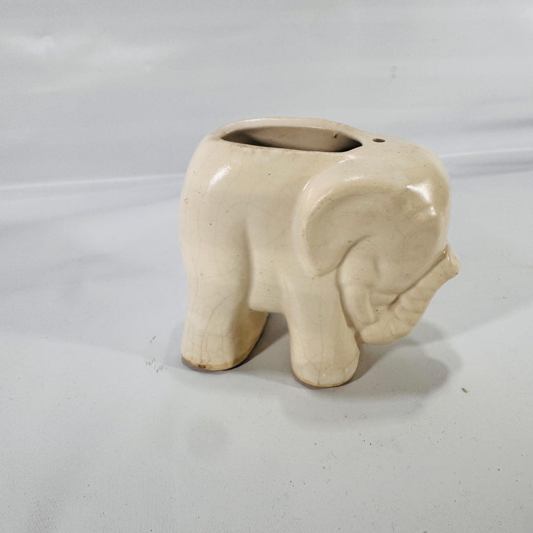 Vintage White Elephant Planter • 1940s Hull‑style USA Pottery • 31/2 ...