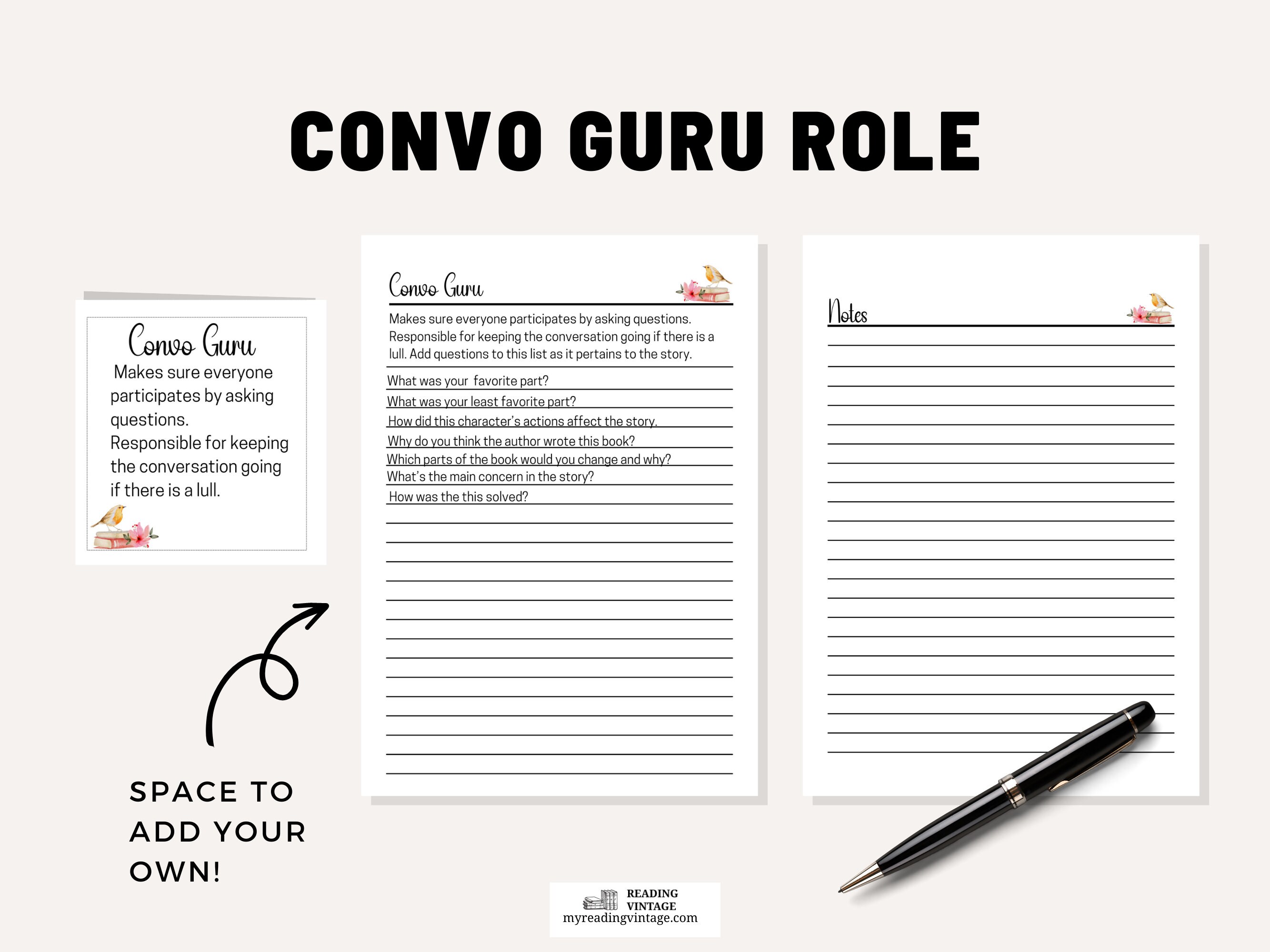 Book Club Role Cards & Role Responsibilities System Cute Printable ...