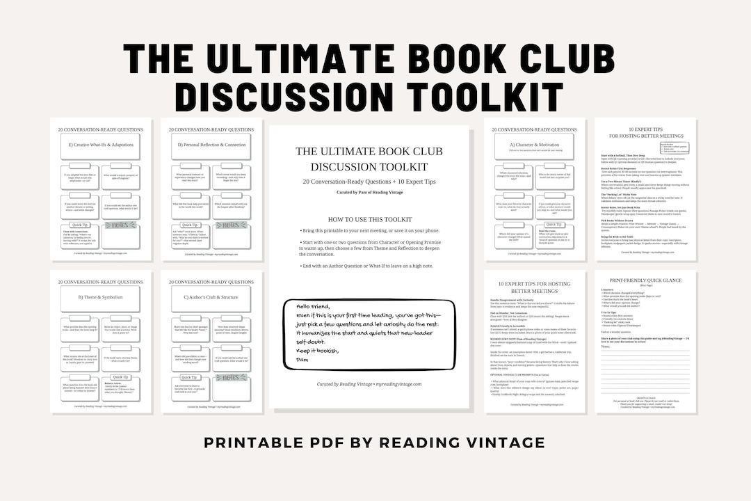 Book Club Discussion Toolkit Printable (PDF) – 20 Questions + 10 Tips ...