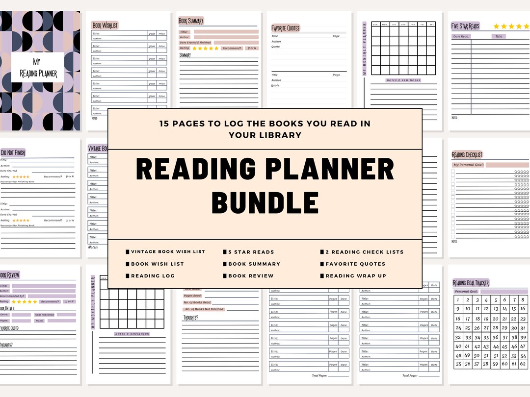 Reading Planner Bundle Journal Track Reading Life Templates Log Wish ...