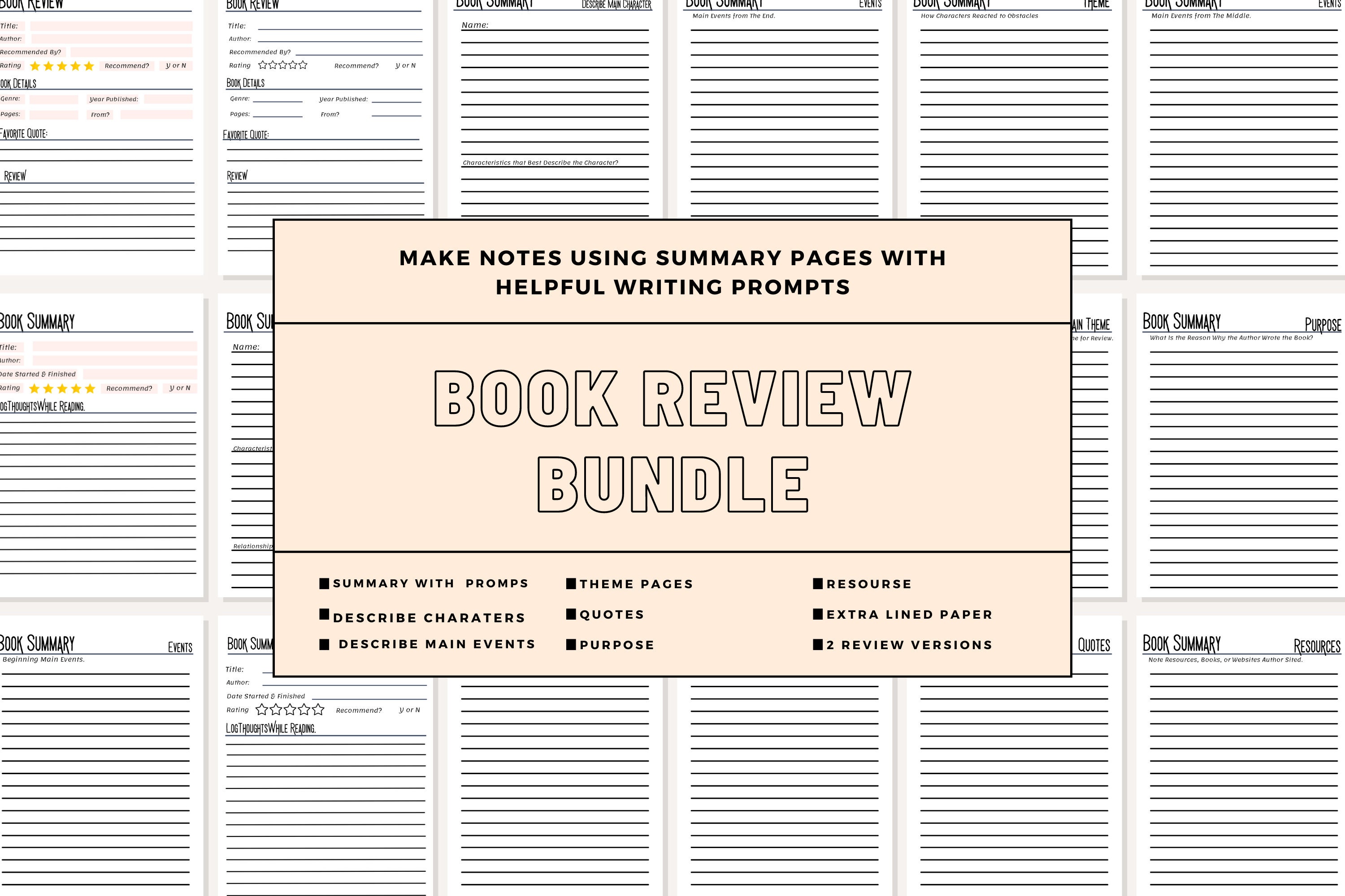 Book Review & Summary Template System Basic Writing Prompts for Book ...