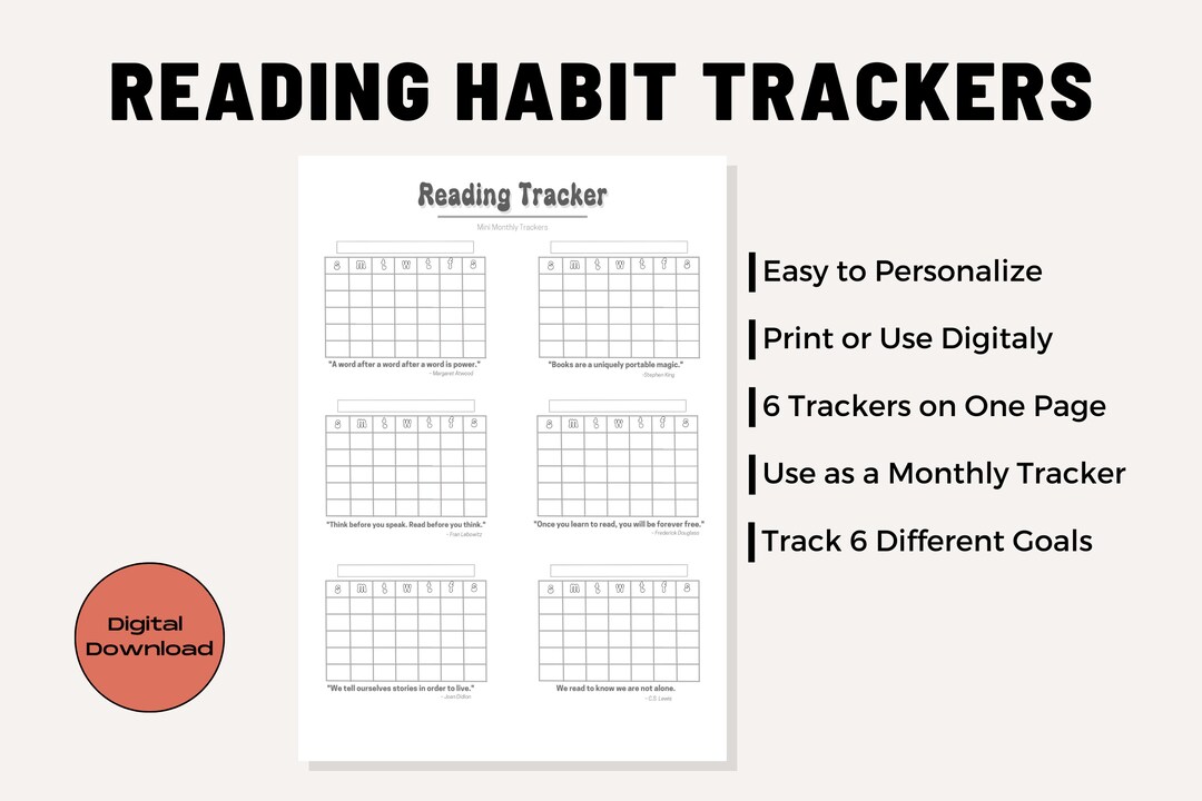 Daily Reading Tracker Six Mini Monthly Minimalist Trackers for You to ...