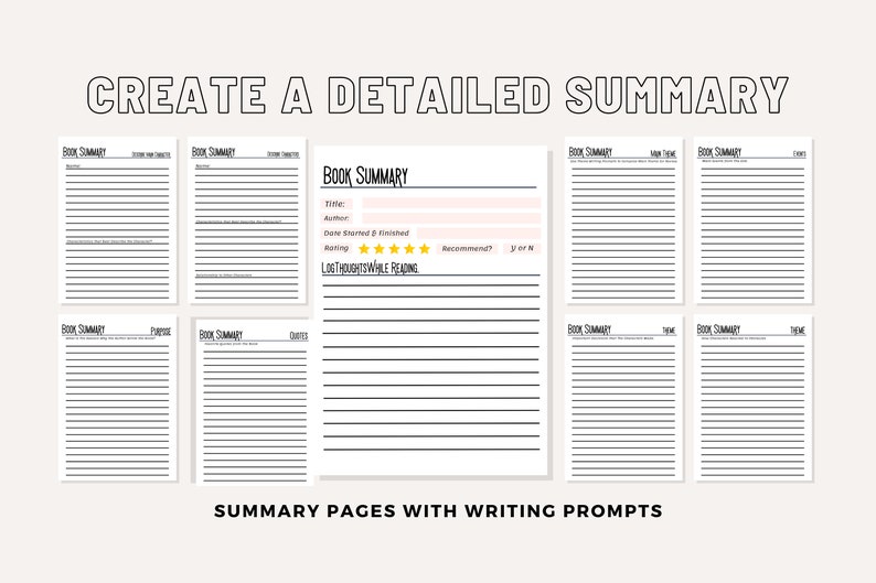 Book Review & Summary Template System Basic Writing Prompts for Book ...