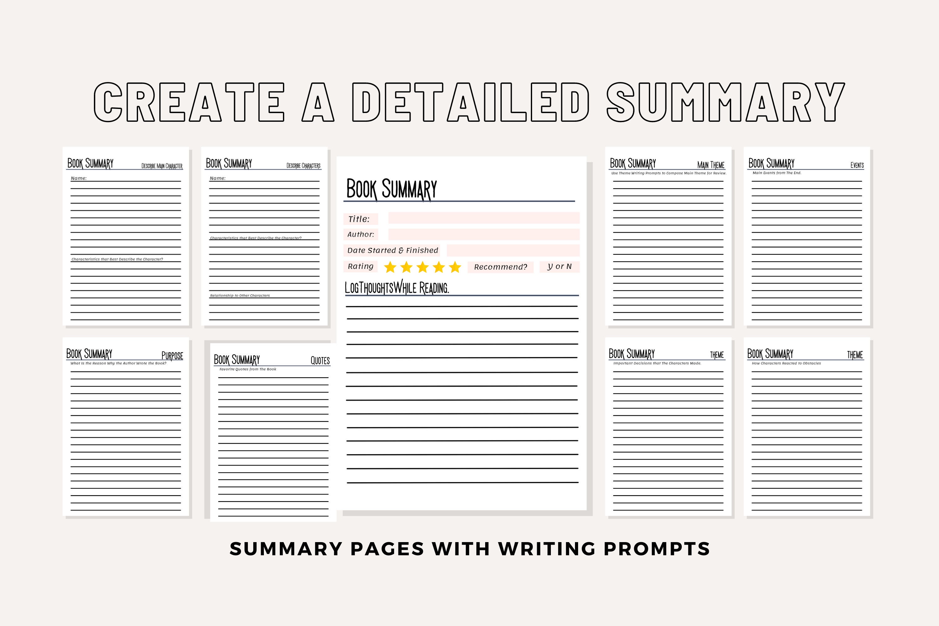 Book Review & Summary Template System Basic Writing Prompts for Book ...