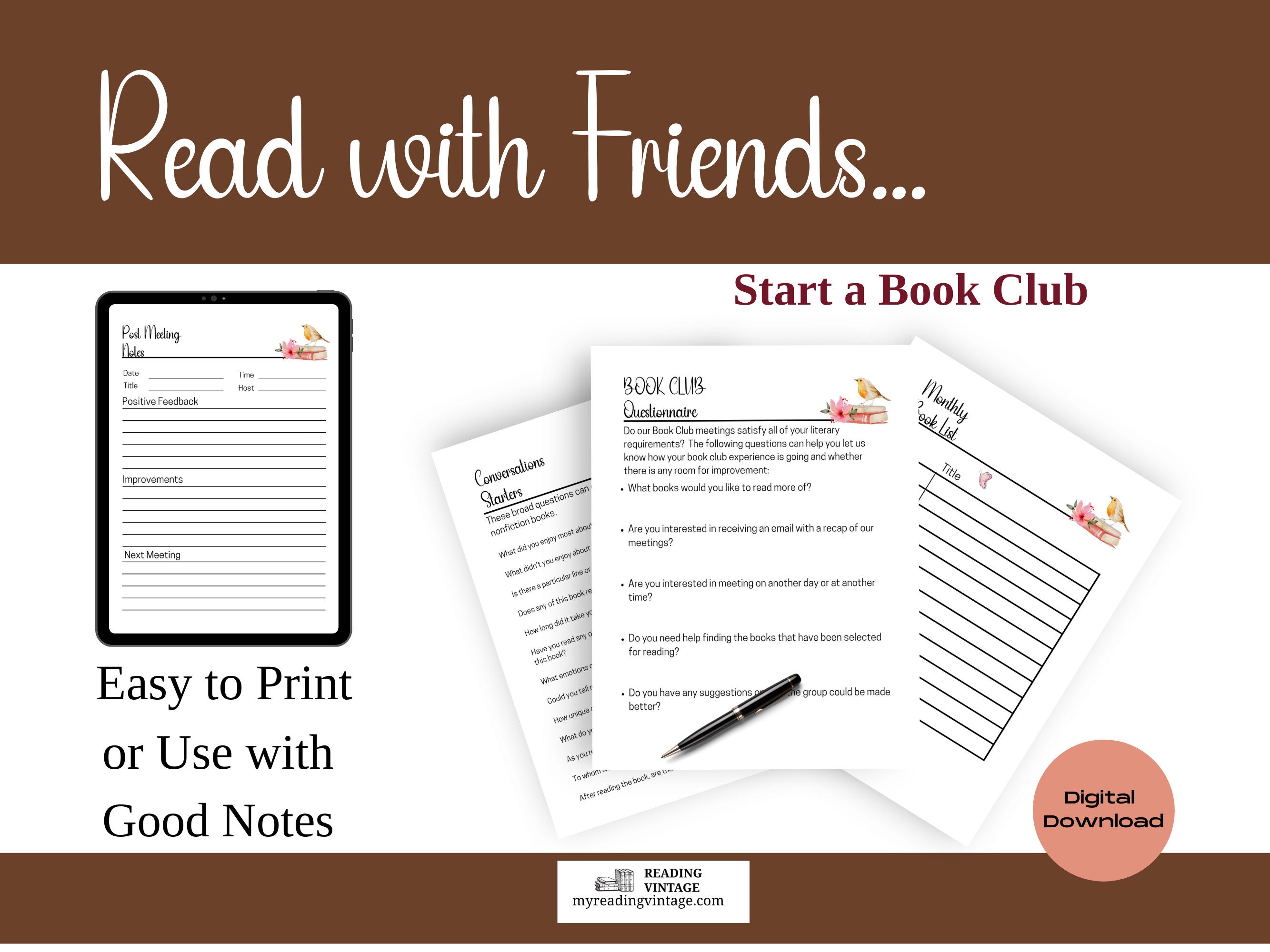 Book Club Printable Planner System to Enjoy Grow Organize Reading ...