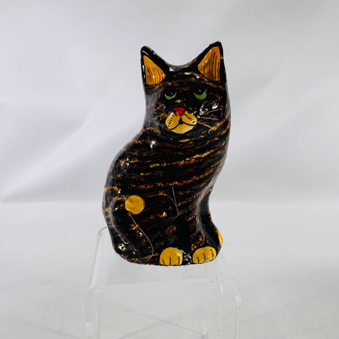 Vintage Paper Mâché Cat Figurine – Folk-art Sculpture – Hand-painted ...