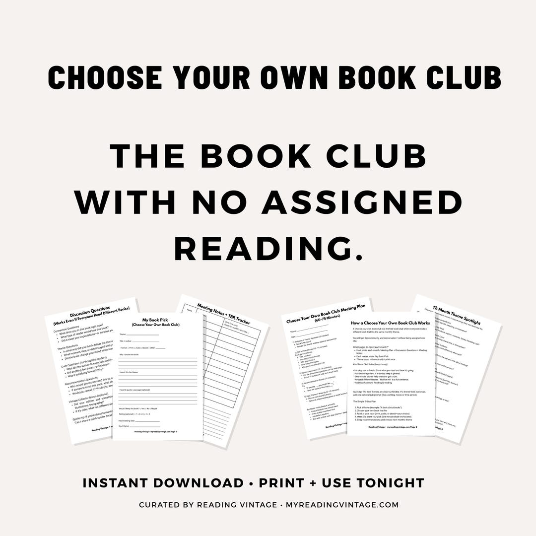 Choose Your Own Book Club Printable PDF | 12 Monthly Themes, Agenda ...