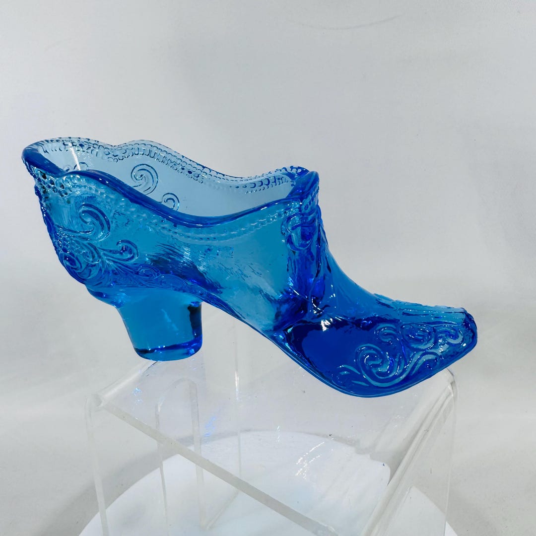 Vintage Fenton Twilight Blue Glass Slipper Shoe, 1990s Art Glass Decor ...