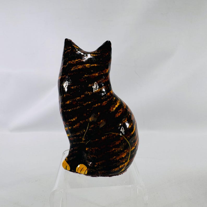 Vintage Paper Mâché Cat Figurine – Folk-art Sculpture – Hand-painted ...
