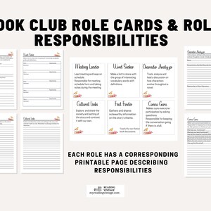 Book Club Role Cards & Role Responsibilities System Cute Printable ...