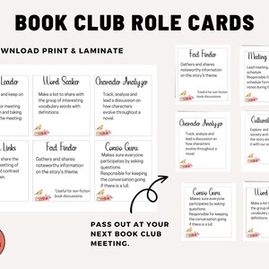 Book Club Role Cards & Role Responsibilities System Cute Printable ...