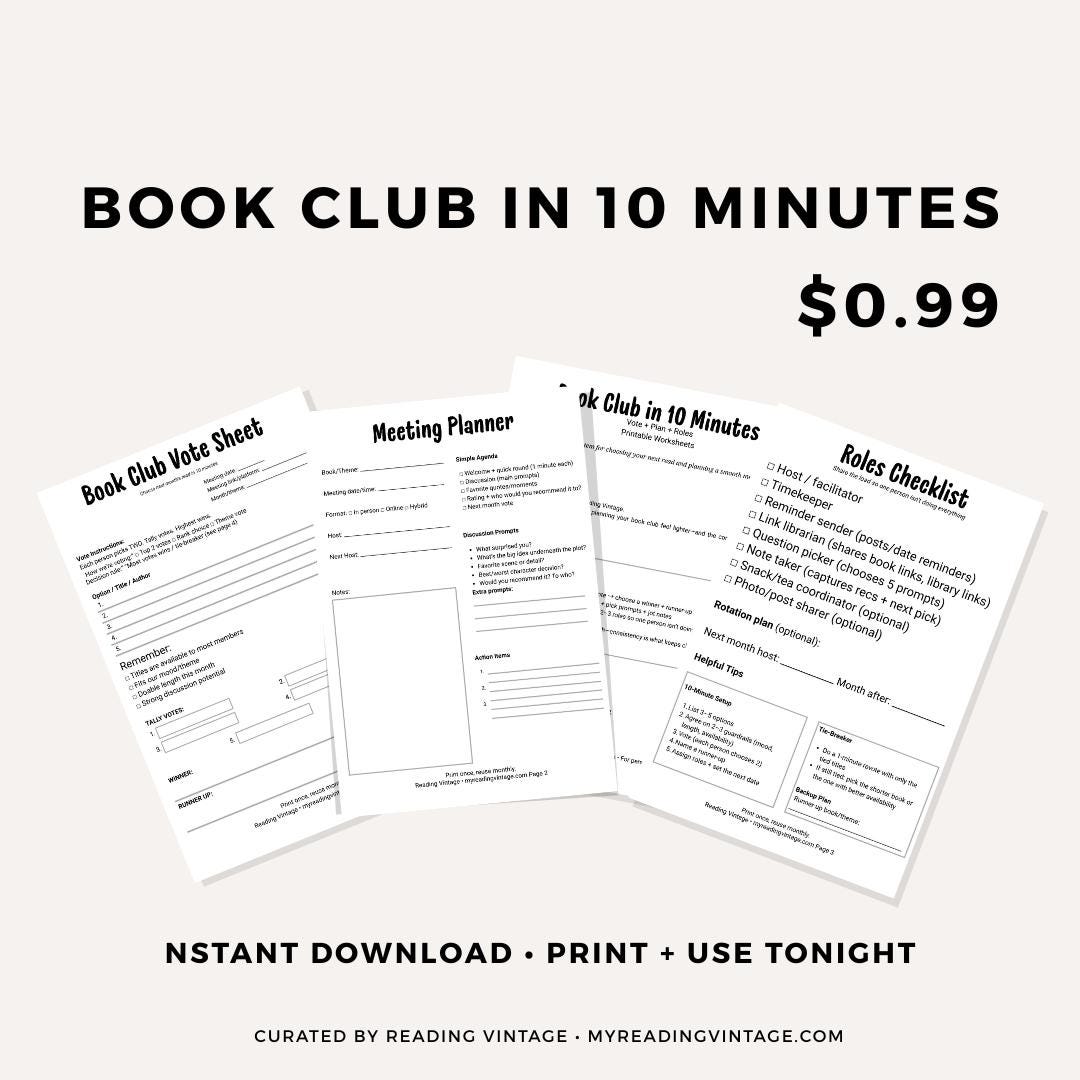 Book Club in 10 Minutes Printable, Book Club Planner, Vote Sheet ...