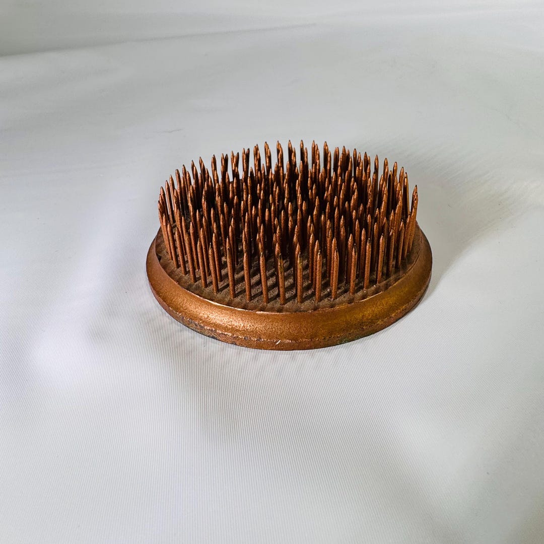 Vintage Metal Flower Frog With Spikes – 3" Round Kenzan Ikebana Floral ...