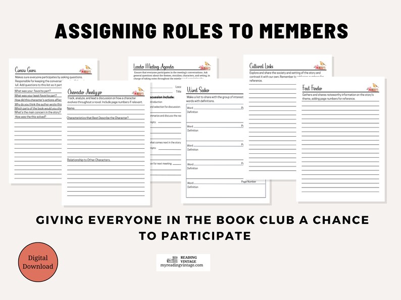 Book Club Role Cards & Role Responsibilities System Cute Printable ...