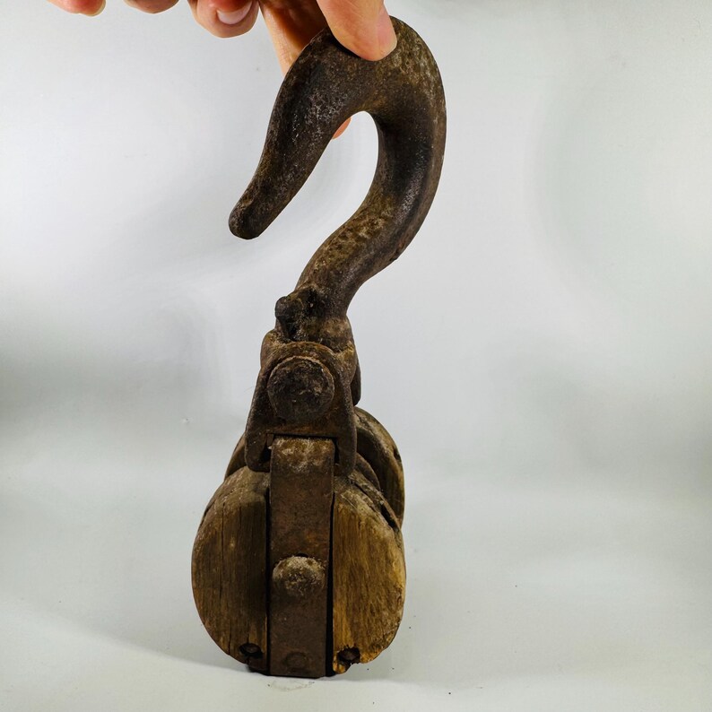 Antique Wood Pulley With Iron Hook, Rustic Barn Block Tackle, Farmhouse ...