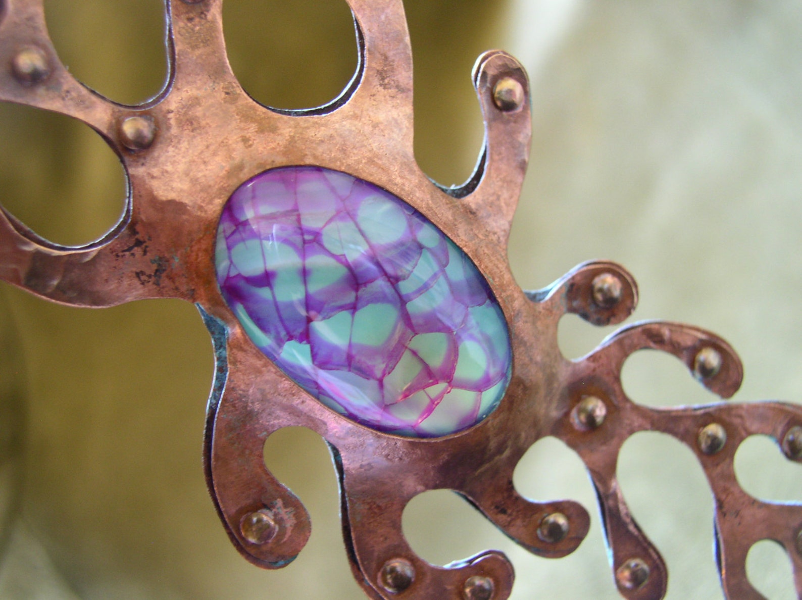 Freeform Copper Pendant With Dragon's Vein Agate - Etsy