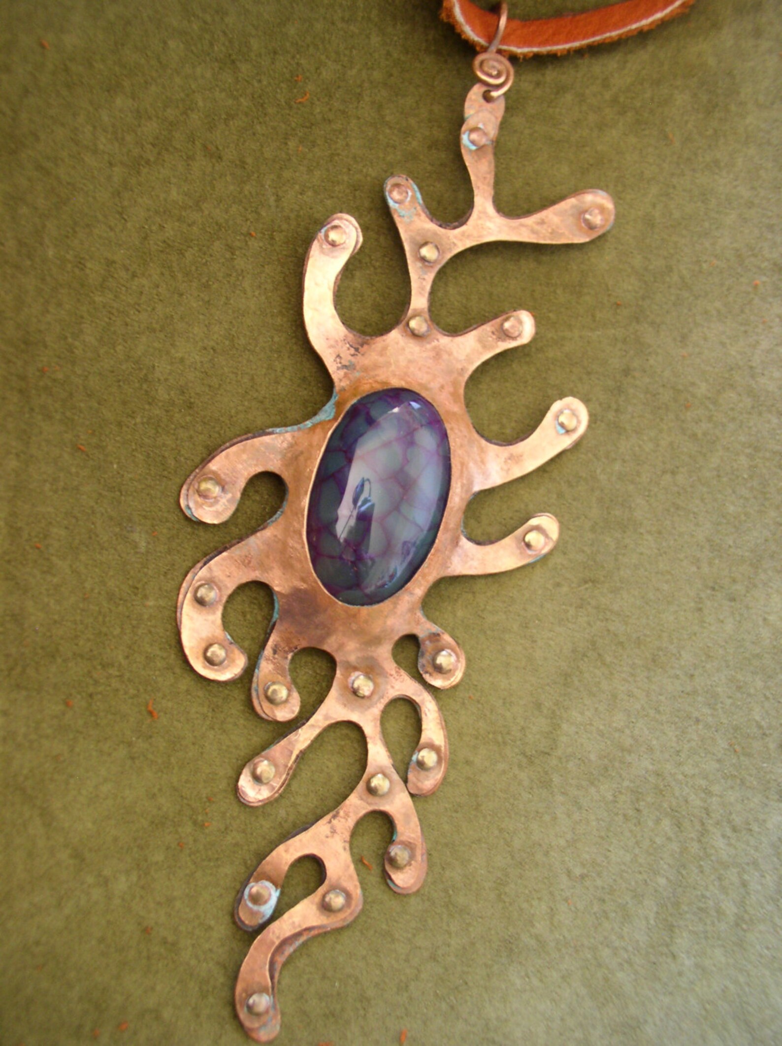 Freeform Copper Pendant With Dragon's Vein Agate - Etsy