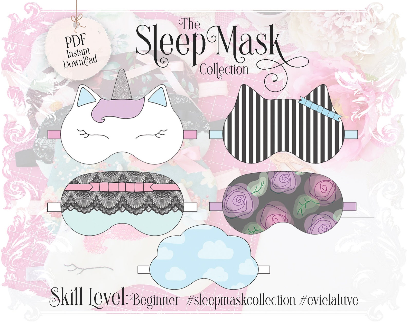 Sleep Mask Sewing Pattern Bundle - PDF Instant Download - Evie La Luve ...