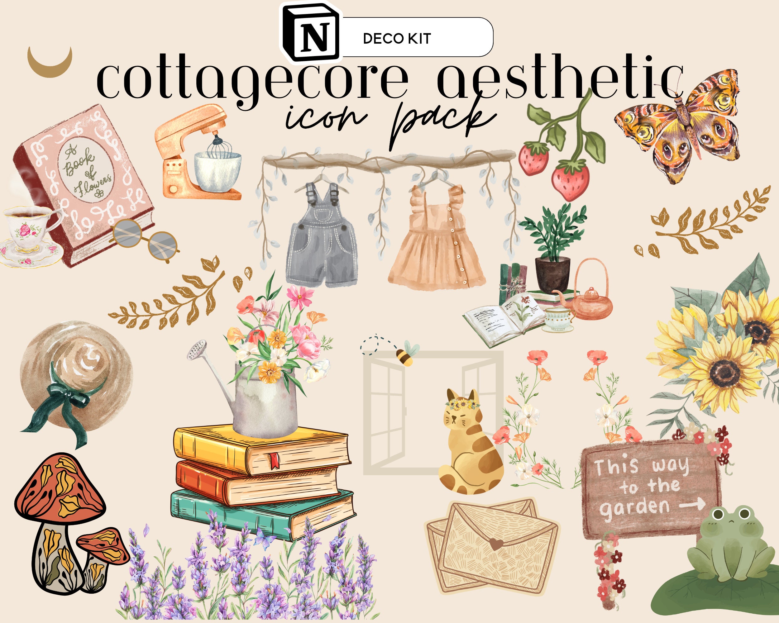 Cottagecore Aesthetic Notion Bundle + Free Notion Template | Cottage ...