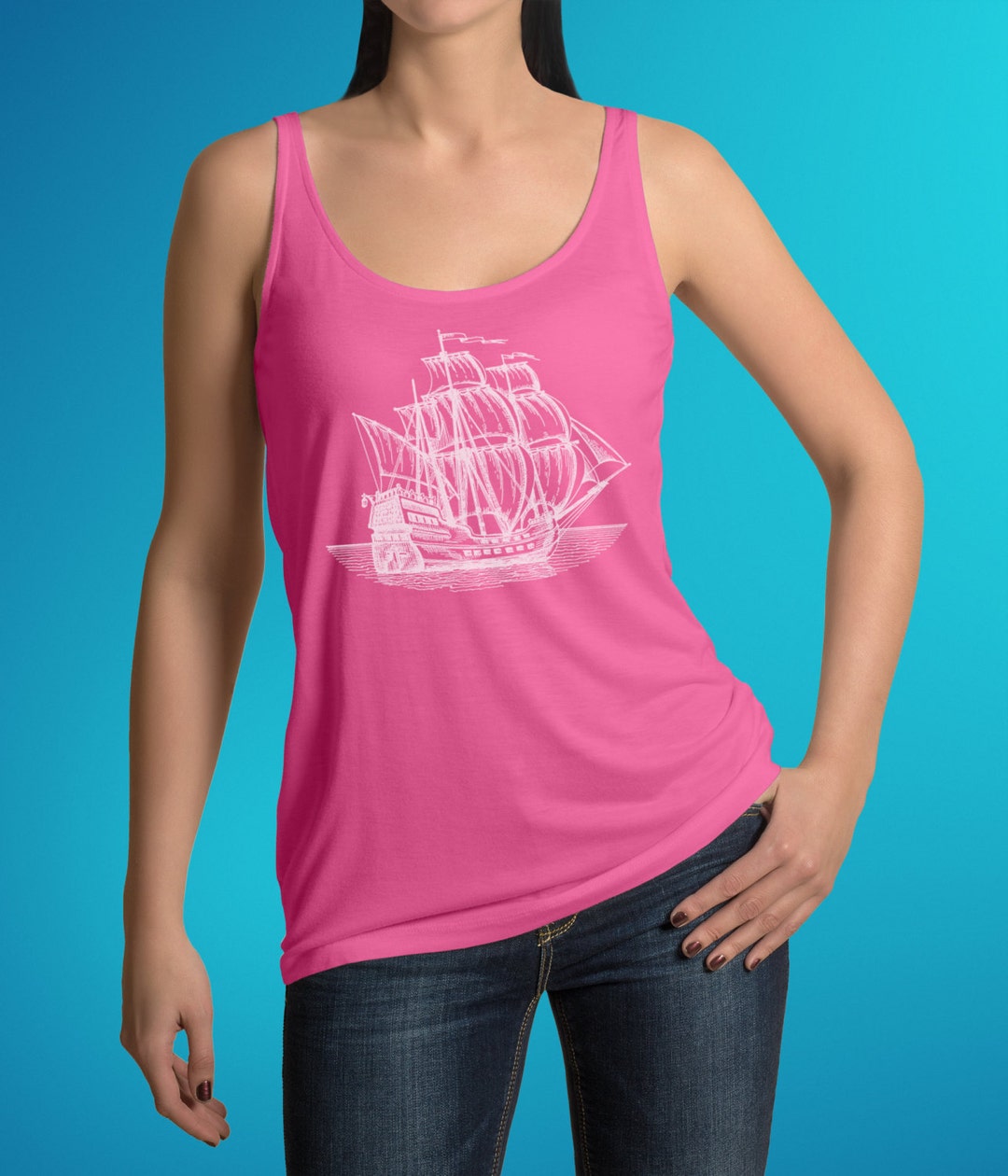 Pirate Ship Shirt - Sailing Boat Tank Top - Hipster Hand Drawn Old Ship ...