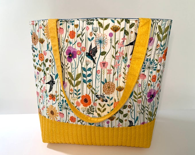 Quilted Fabric Tote Bag - Spring Flowers Garden - Modern - Work ...