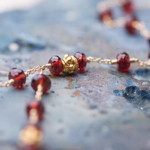 Boho Gypsy Gemstone Bracelet - Hand Chain, Finger Chain - Garnet - 14k ...
