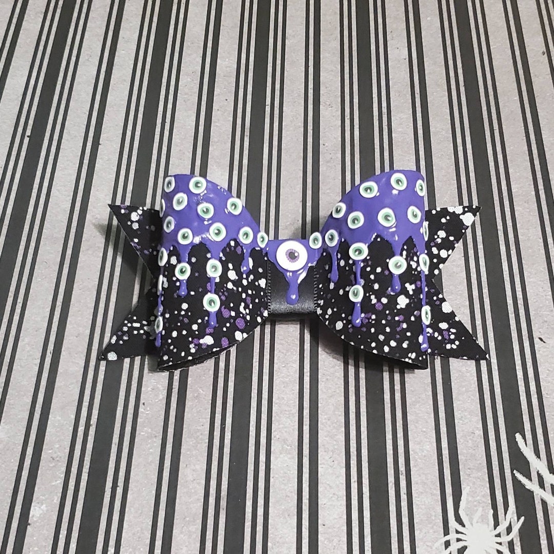 Eyeball Bow, Purple Splatter Drip Slime Bow, Spooky Monster Barrette ...
