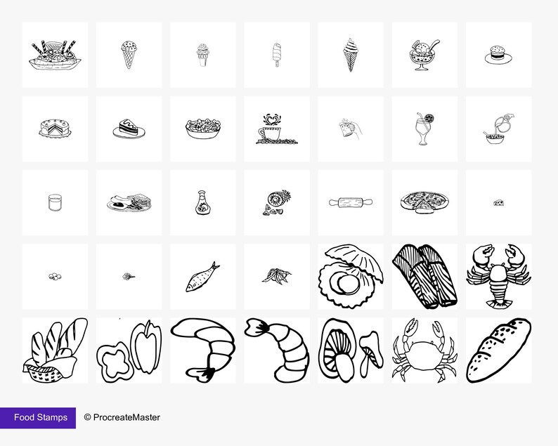 Procreate Food Brushes food Doodle Stamps Food Stamps | Etsy