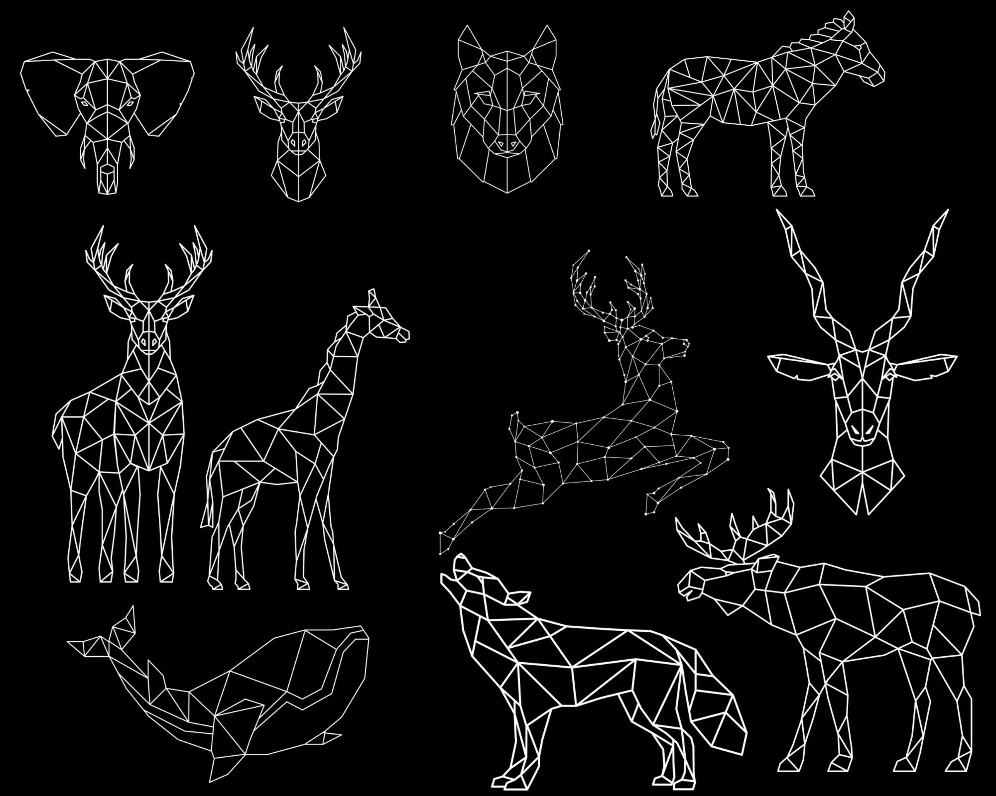 42 Tattoo Stamps Procreate Geometric Animals Stamps Polygon | Etsy