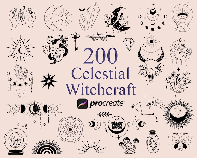 200 Witchcraft Celestial Procreate Stamps Mystic Procreate - Etsy