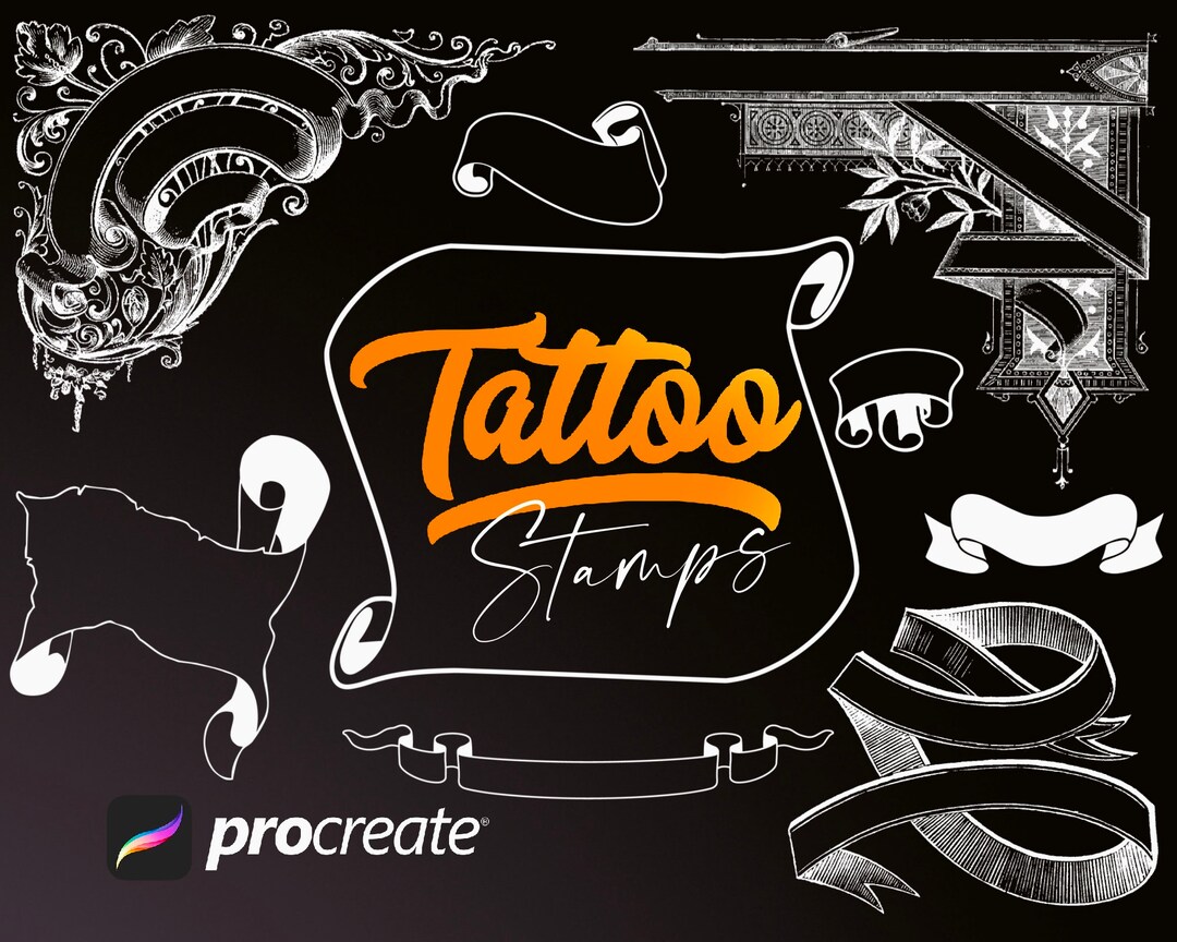 100 Procreate Vintage Banners and Scrolls, Ribbon Banners Tattoo Stamps ...
